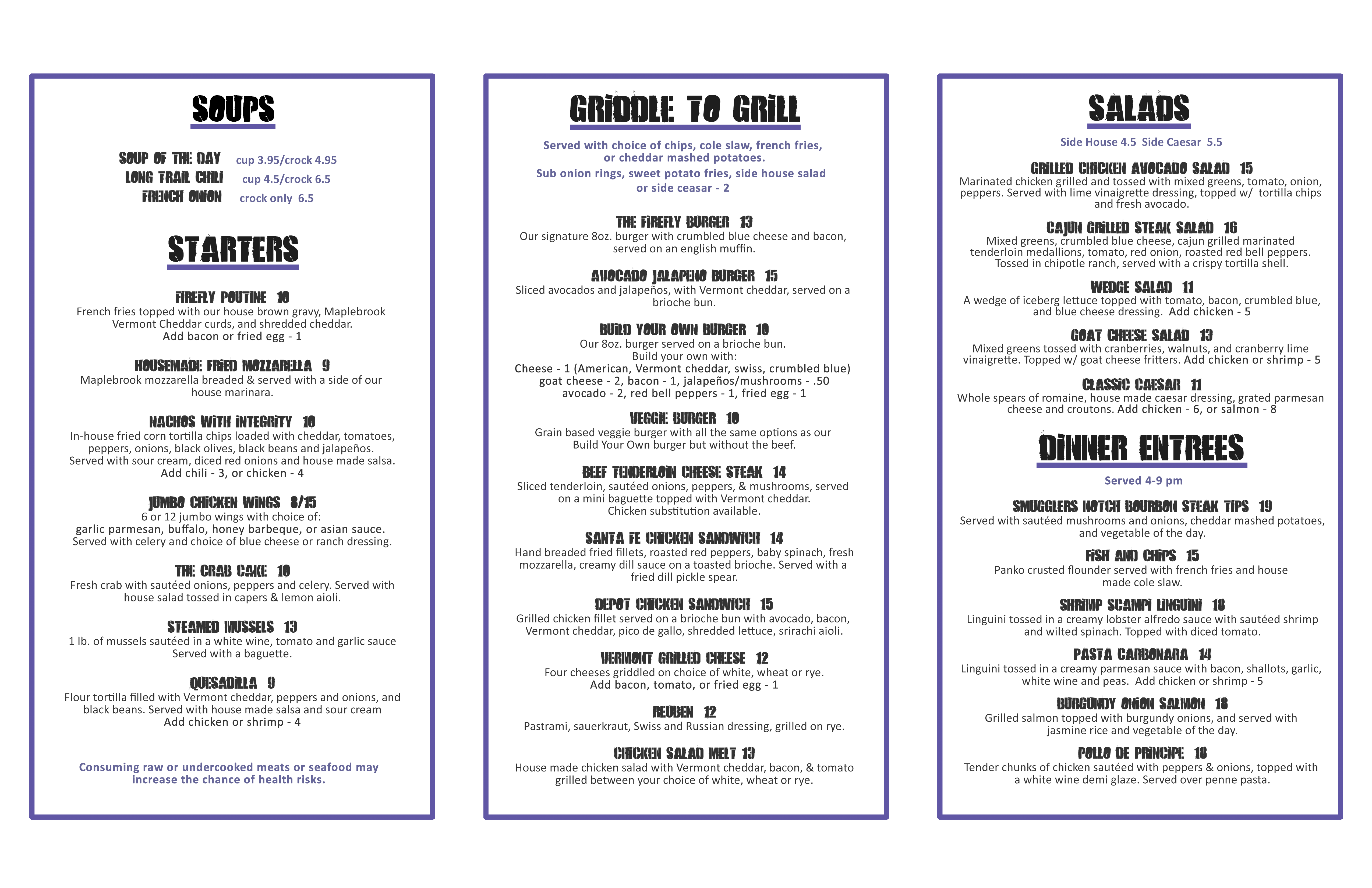 Firefly Restaurant, 575 Depot Street, Manchester Ctr., VT 802.362.3721 ...